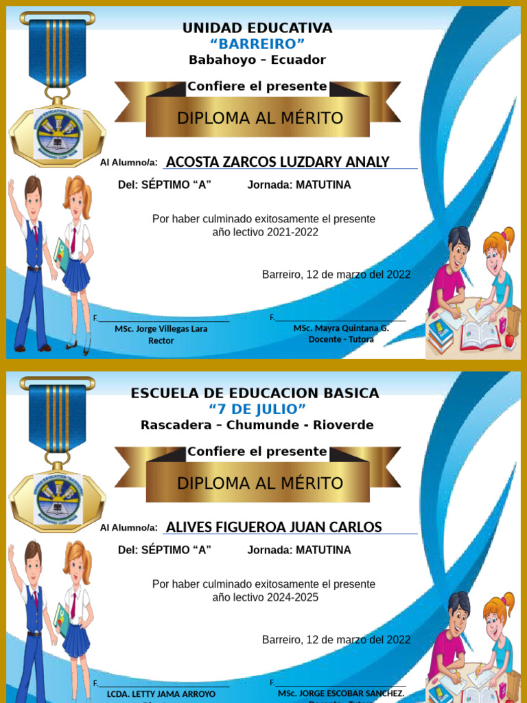 Diploma al Mérito Séptimo A 2021-2022 | PDF