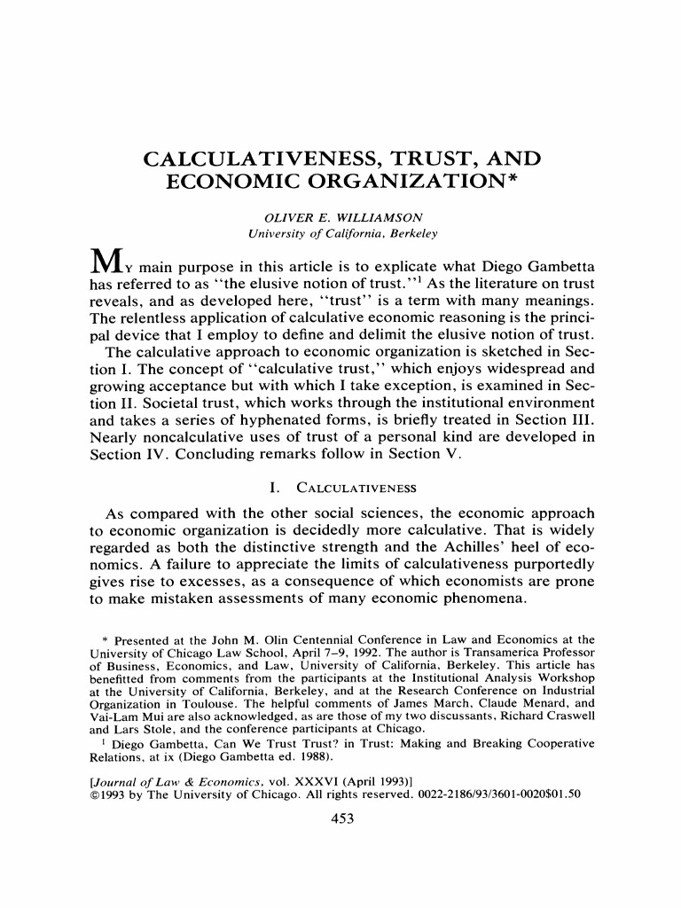 Calculativeness and Trust in Economics | PDF | Economics | Law And ...