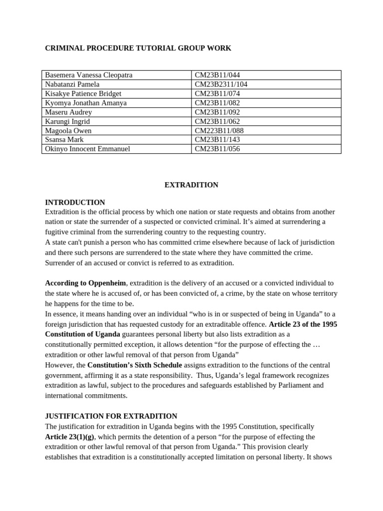Extradition Group Work Assignment | PDF | Extradition | Arrest Warrant