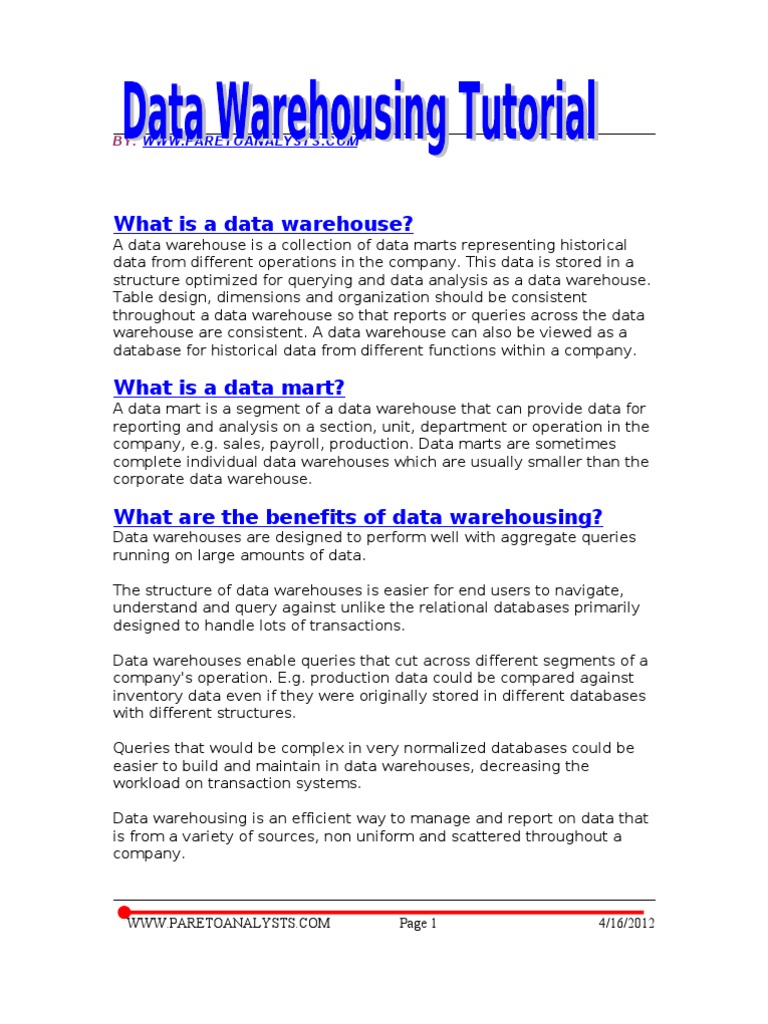 Data Warehousing Basic | PDF | Data Warehouse | Data Management Software