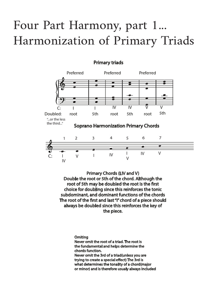 Harmonizing Primary Triads in Four Parts | PDF