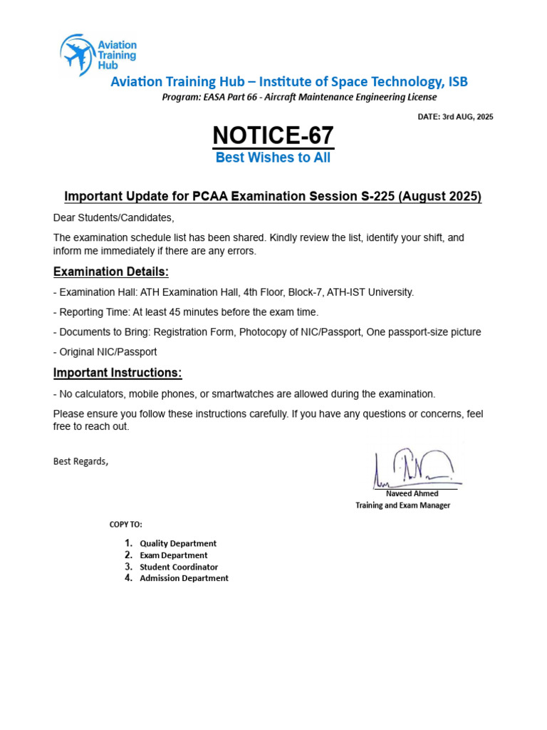 Notice-67 PCAA Exam S-225 | PDF