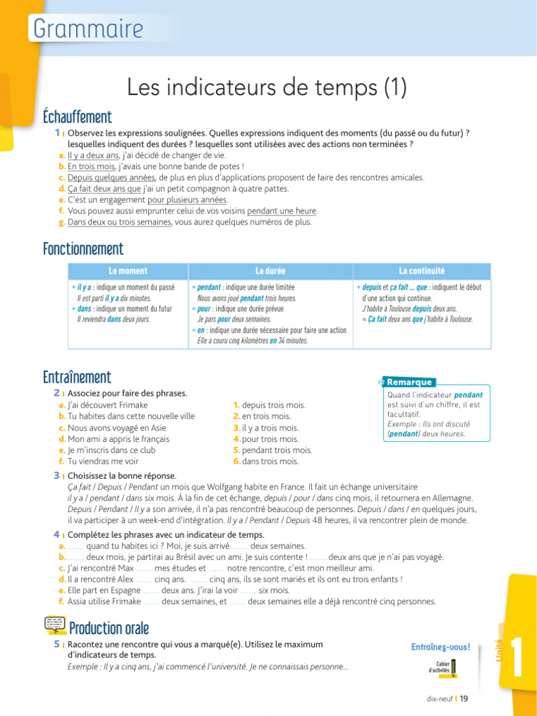 Indicateurs de temps en français B1 | PDF
