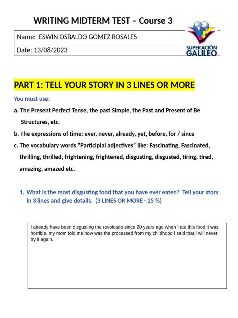 Writing Midterm Test | PDF