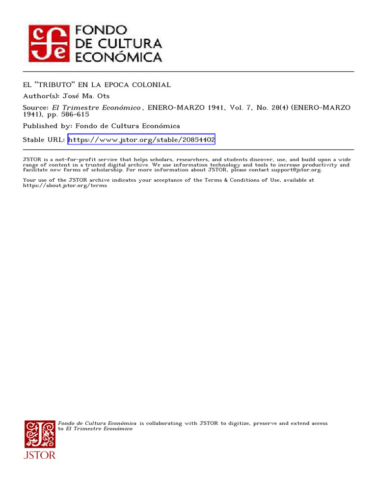 Ots (1941) - EL "TRIBUTO" EN LA EPOCA COLONIAL. | PDF | Nueva españa ...