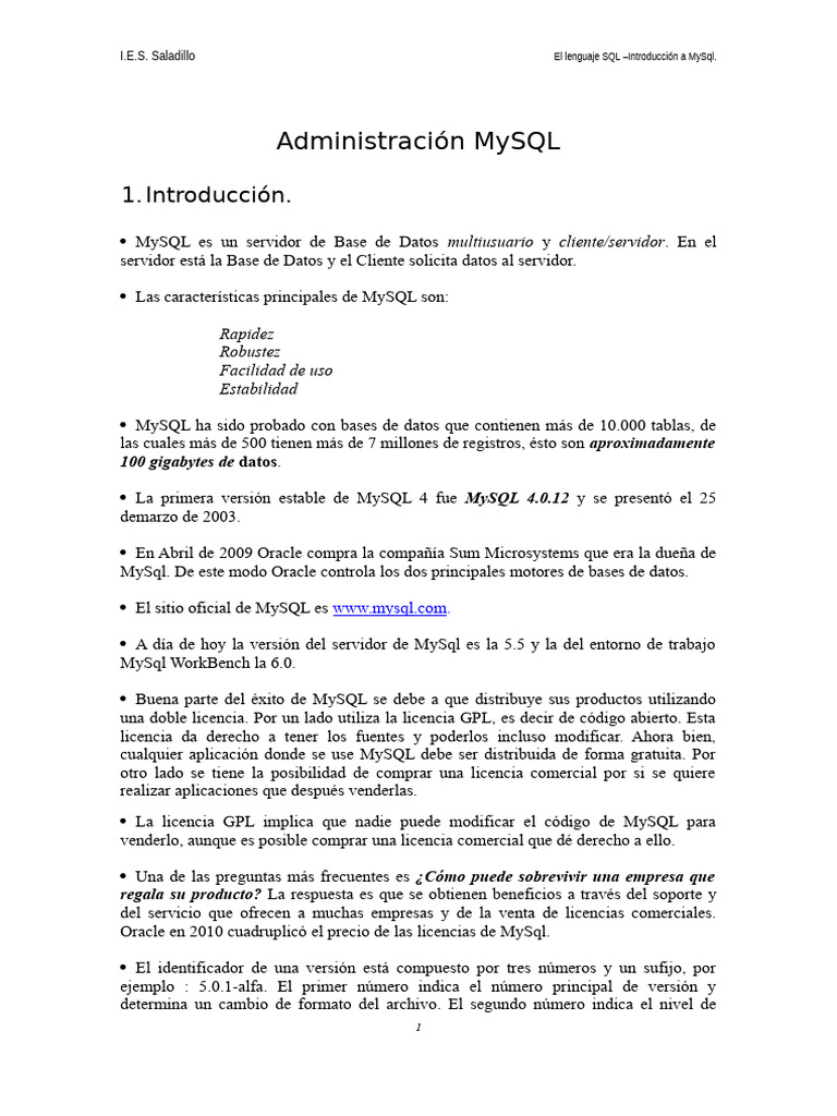 Introducción SQL | PDF | Mi sql | SQL