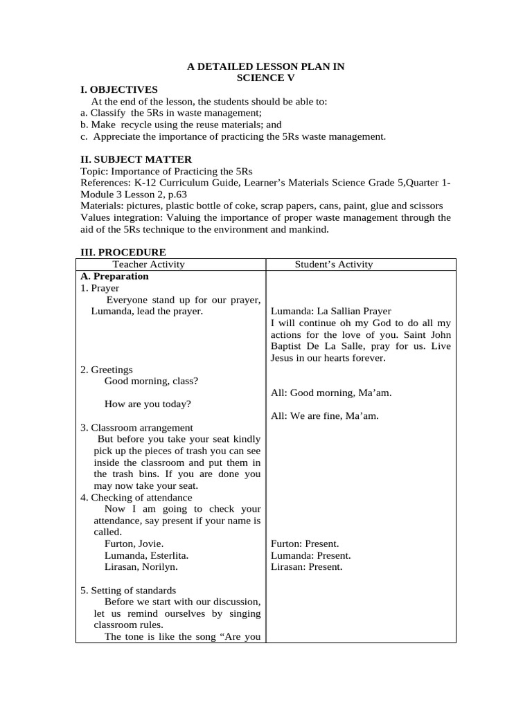 Grade 5 Lesson Plan About Waste | PDF | Municipal Solid Waste | Waste