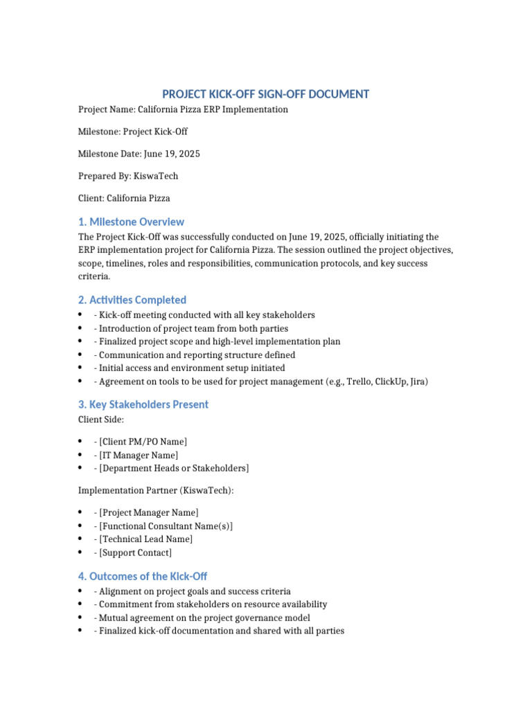 California Pizza Kickoff Signoff | PDF