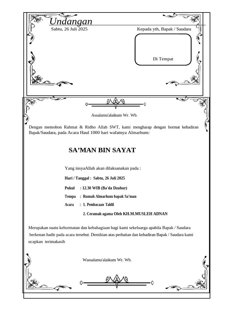 Undangan Haul 1000 Hari Sa'man | PDF