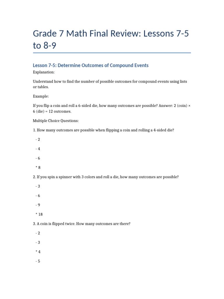 Grade 7 Math Final Review Guide | PDF | Triangle | Shape