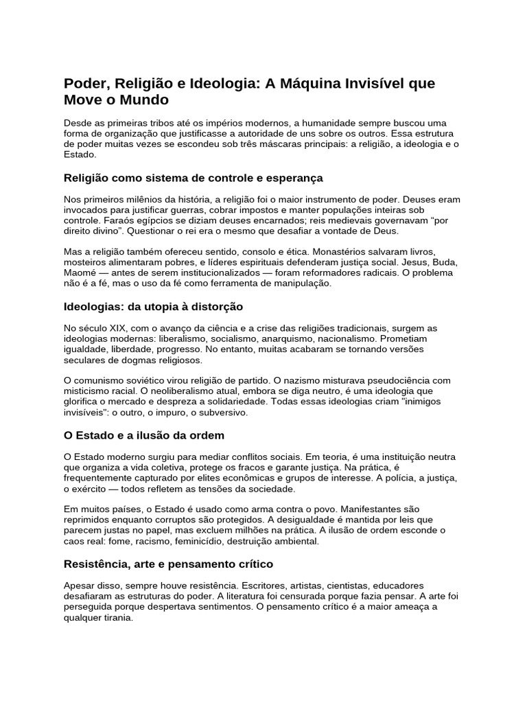 Poder e Controle: Religião e Ideologia | PDF | Estado | Pensamento