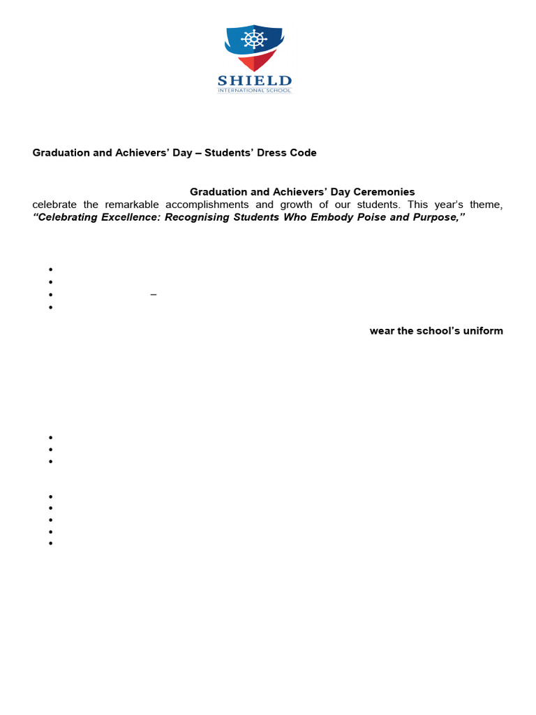 Graduation and Achievers' Day - Students' Dress Code | PDF