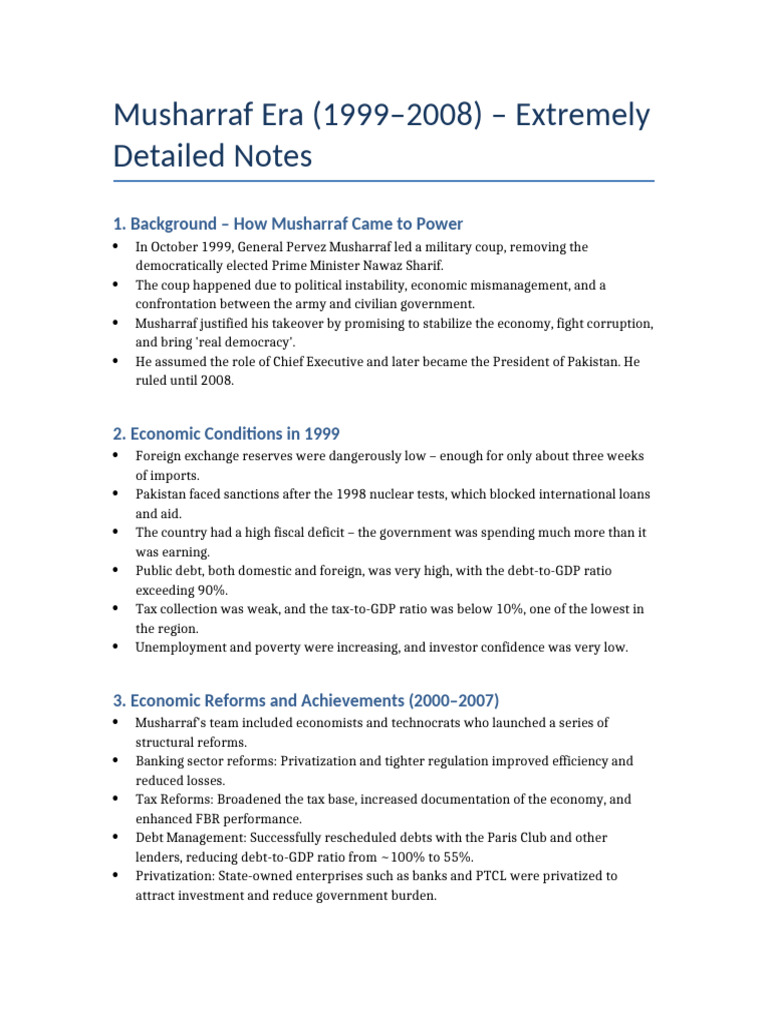 Overview of Musharraf's Era (1999-2008) | PDF | Pervez Musharraf | Pakistan