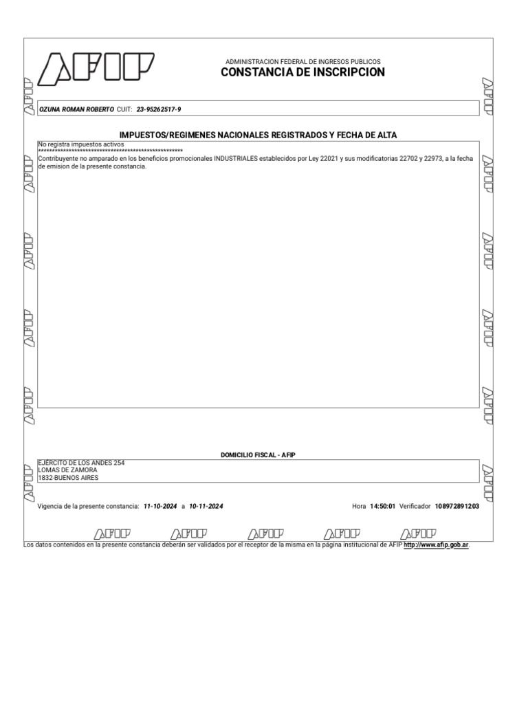 Constancia de Inscripción AFIP 2024 | PDF