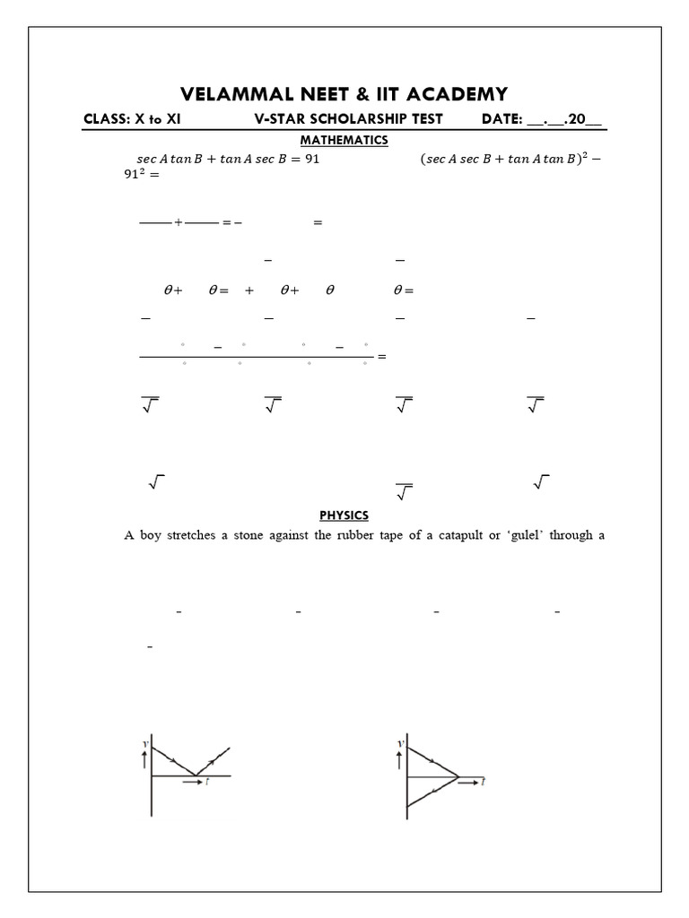Velammal Academy Scholarship Test 2025 | PDF | Acceleration | Circle