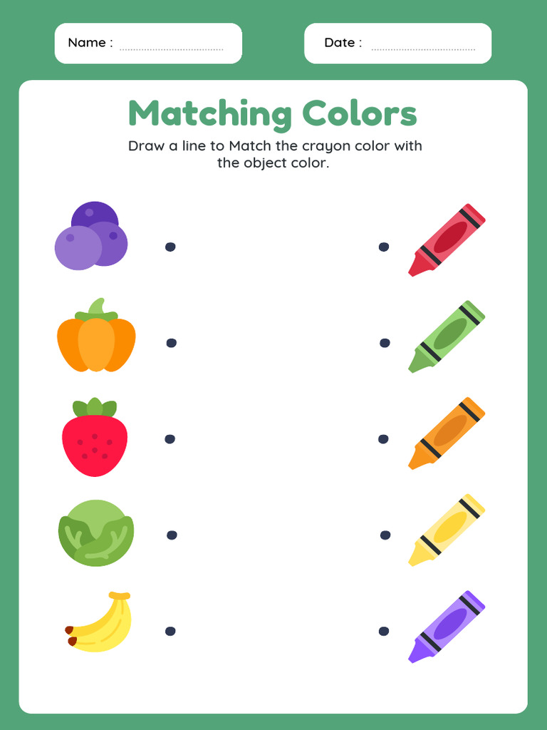 Green Colorful Illustration Matching Colors Worksheet.pdf | PDF