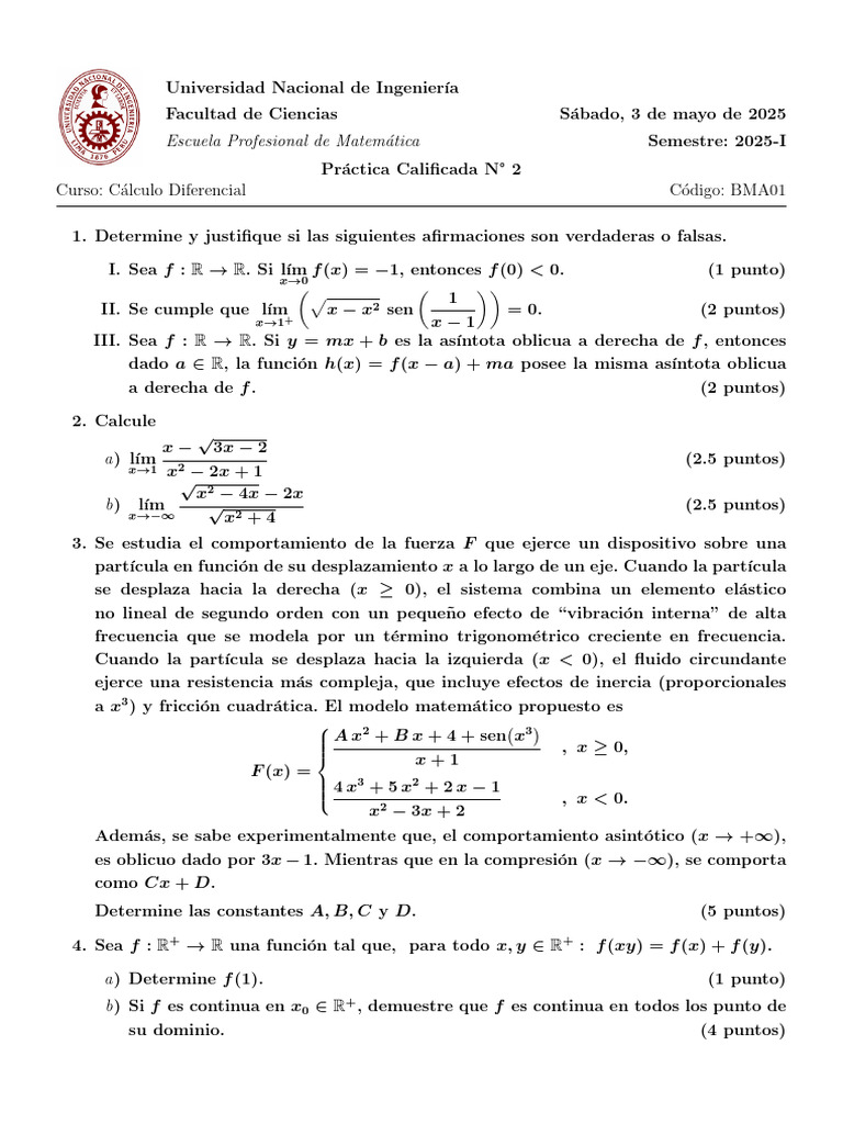Bma01 PC2 2025 1 | PDF | Matemáticas