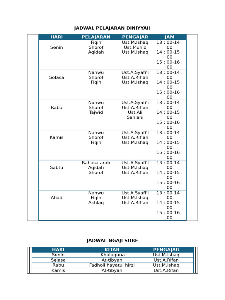 jadwal ponpes | PDF
