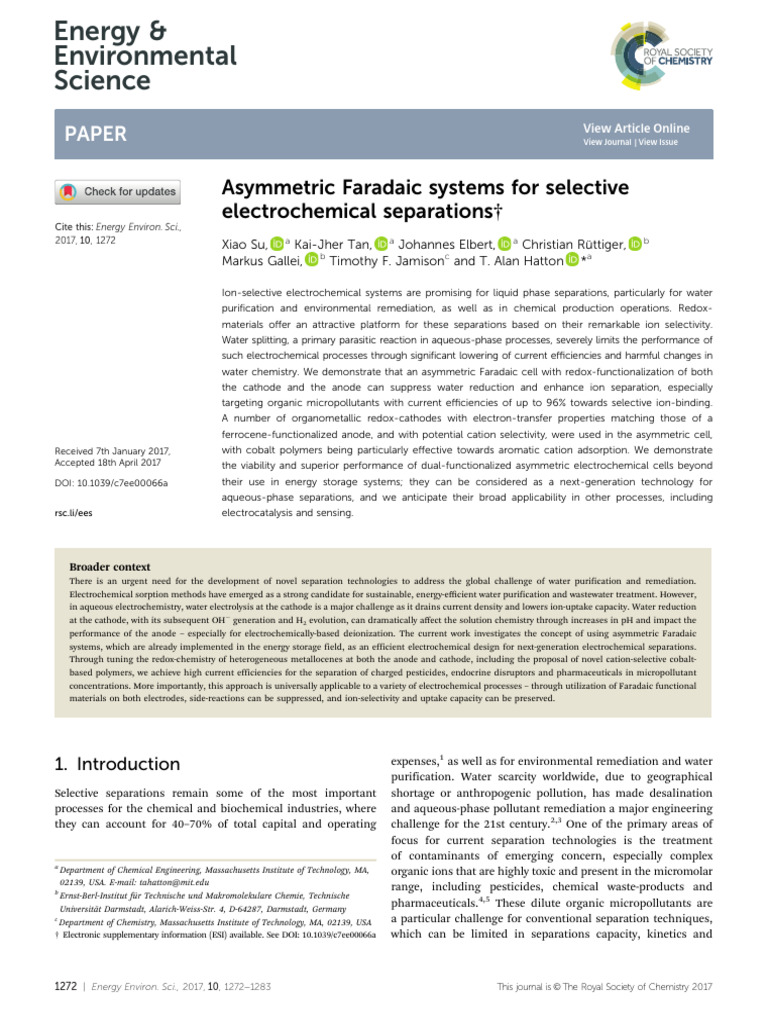Asymmetric Faradaic Systems for Ion Separation | PDF | Electrochemistry ...