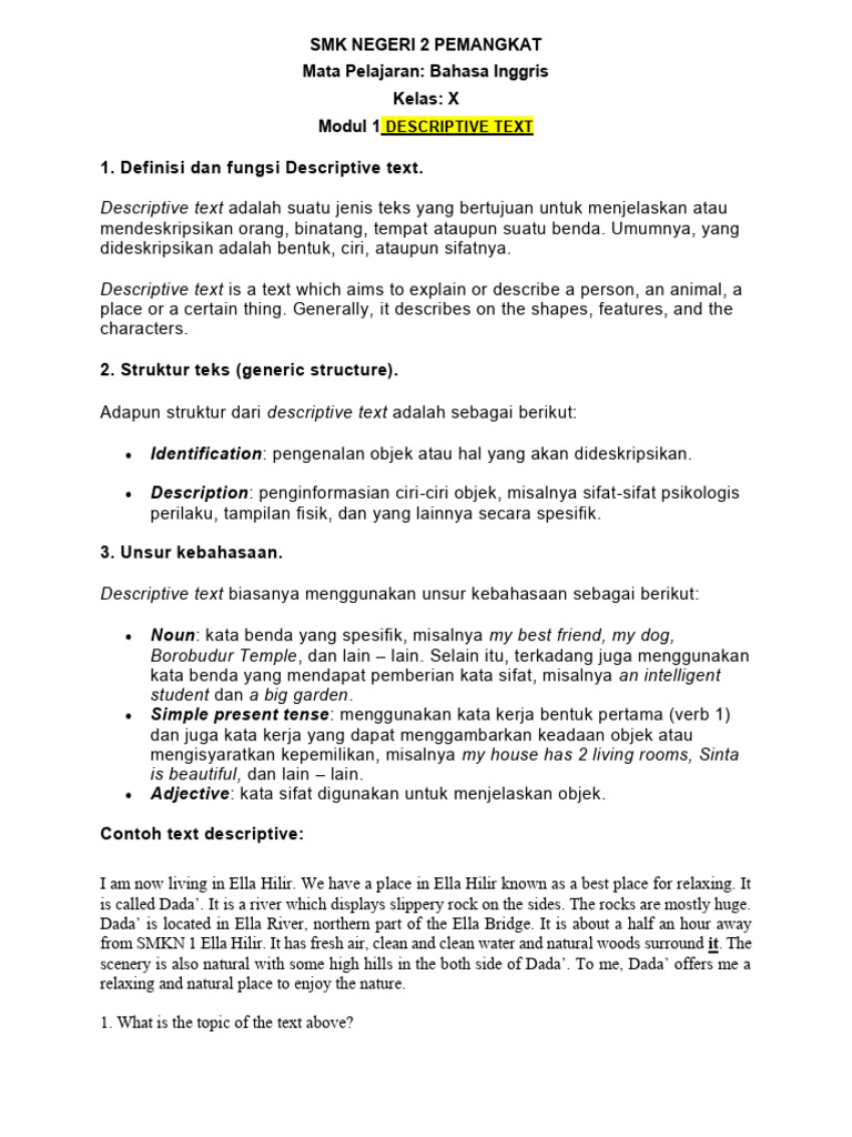 Descriptive Text Materi Dan Soal | PDF | Linguistics