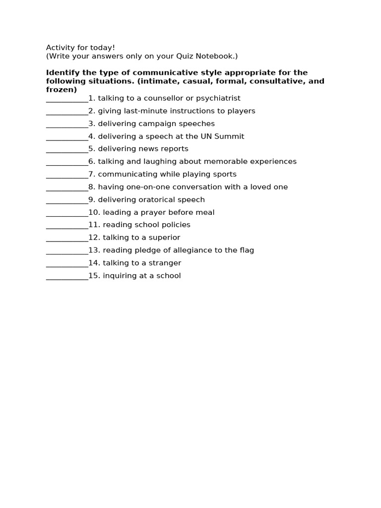 Communicative Styles Quiz Activity | PDF