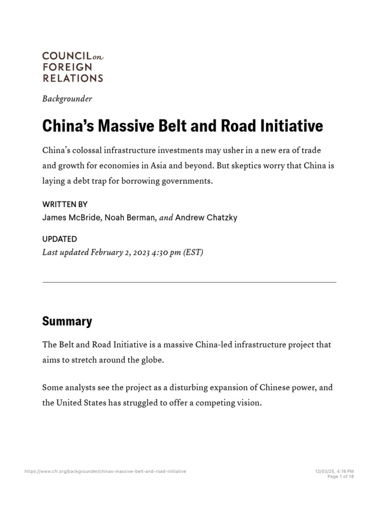 China's Massive Belt and Road Initiative - Council On Foreign Relations ...