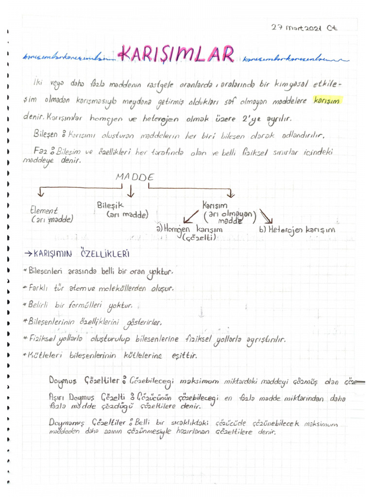 10.sinif Kimya Karisimlar Ders Notlari 2 | PDF