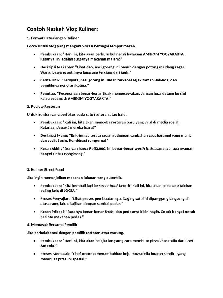 Contoh Naskah Vlog Kuliner | PDF