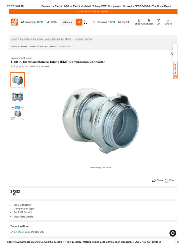 Commercial Electric 1-1 - 2 In. Electrical Metallic Tubing (EMT ...