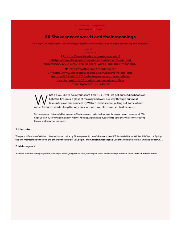 50 Shakespearean Words and Meanings | PDF | William Shakespeare