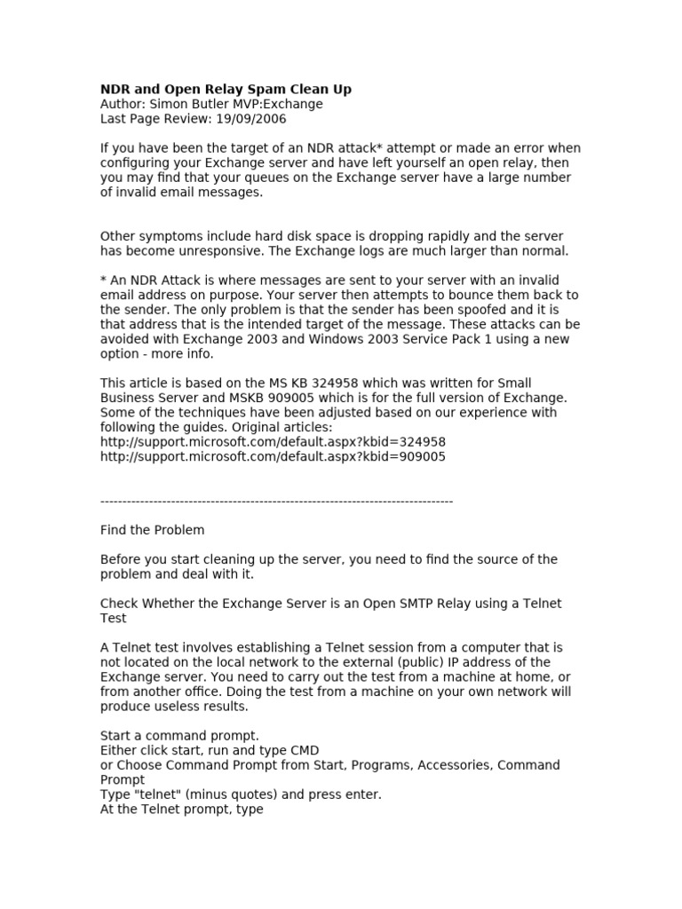 NDR and Open Relay Spam Clean Up | PDF | Email Spam | Internet