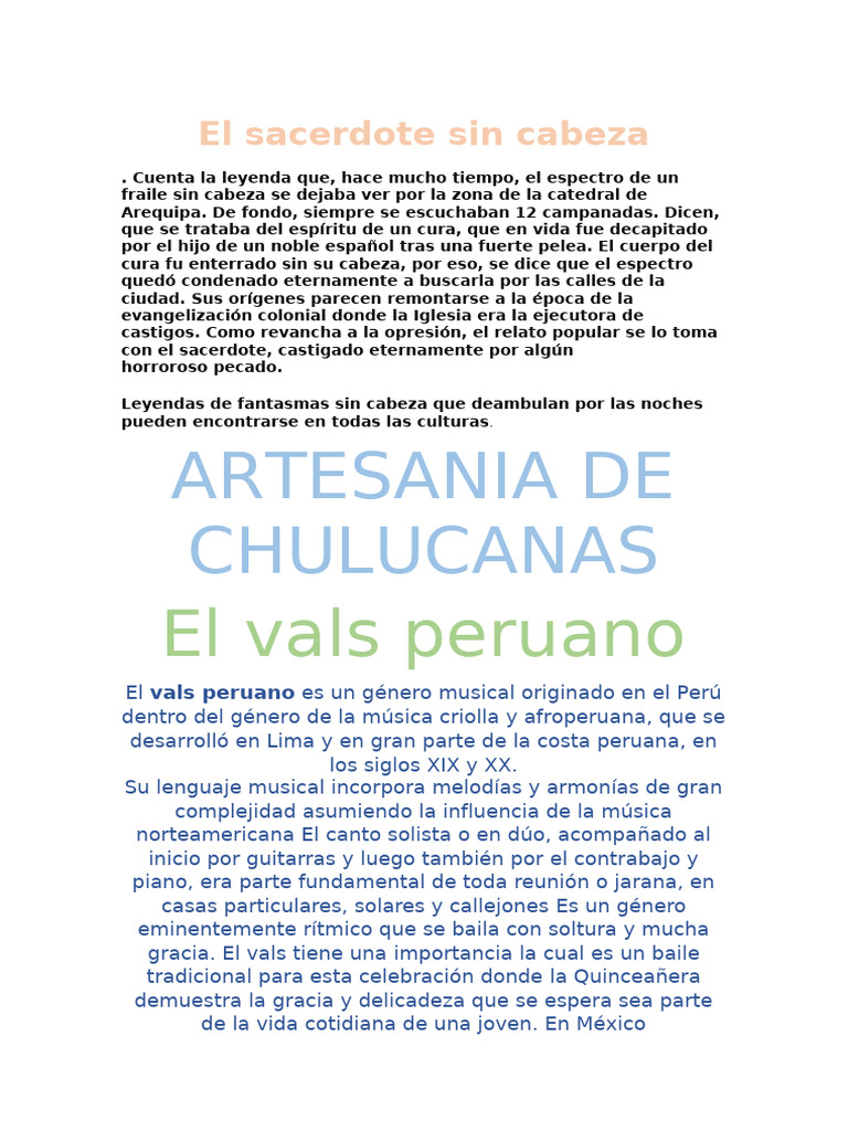 Leyenda del sacerdote sin cabeza en Arequipa | PDF