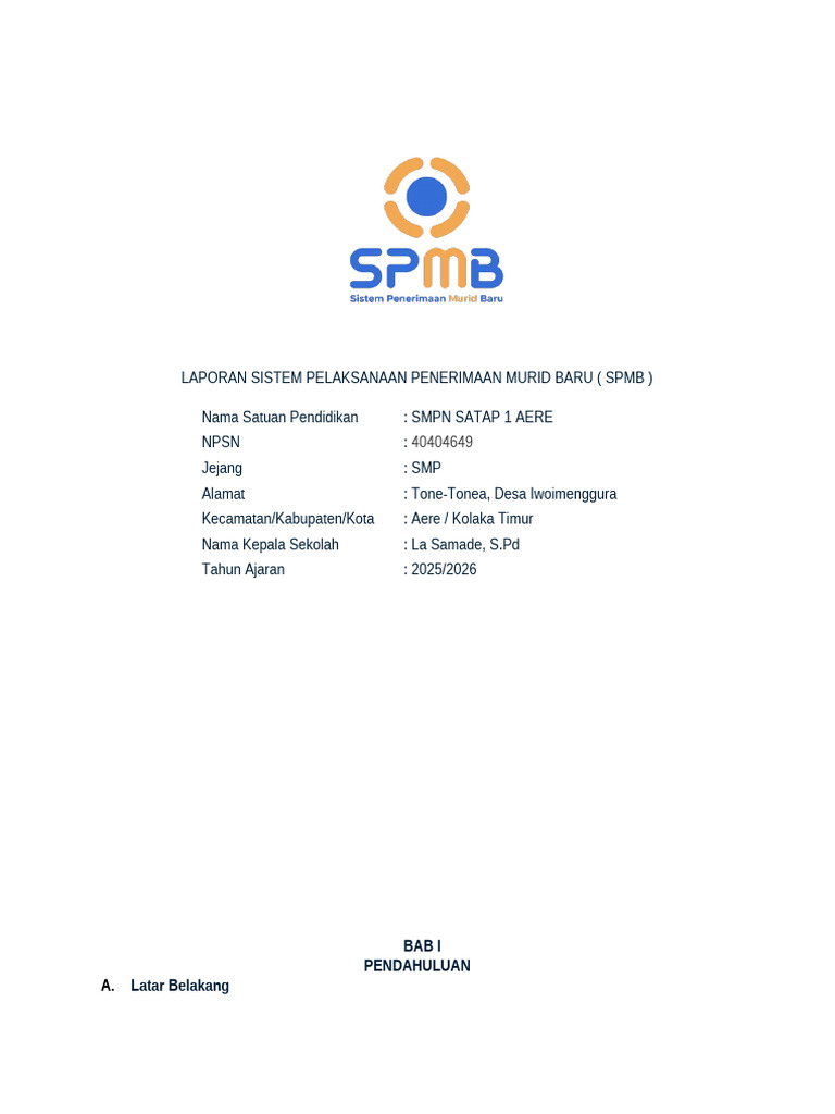 Pelaksanaan SPMB SMPN Satap 1 Aere 2025/2026 | PDF