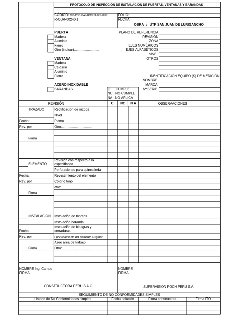 Anexo 1 Protocolo Instalacion Puertas Ventanas y Barandas | PDF | Rieles