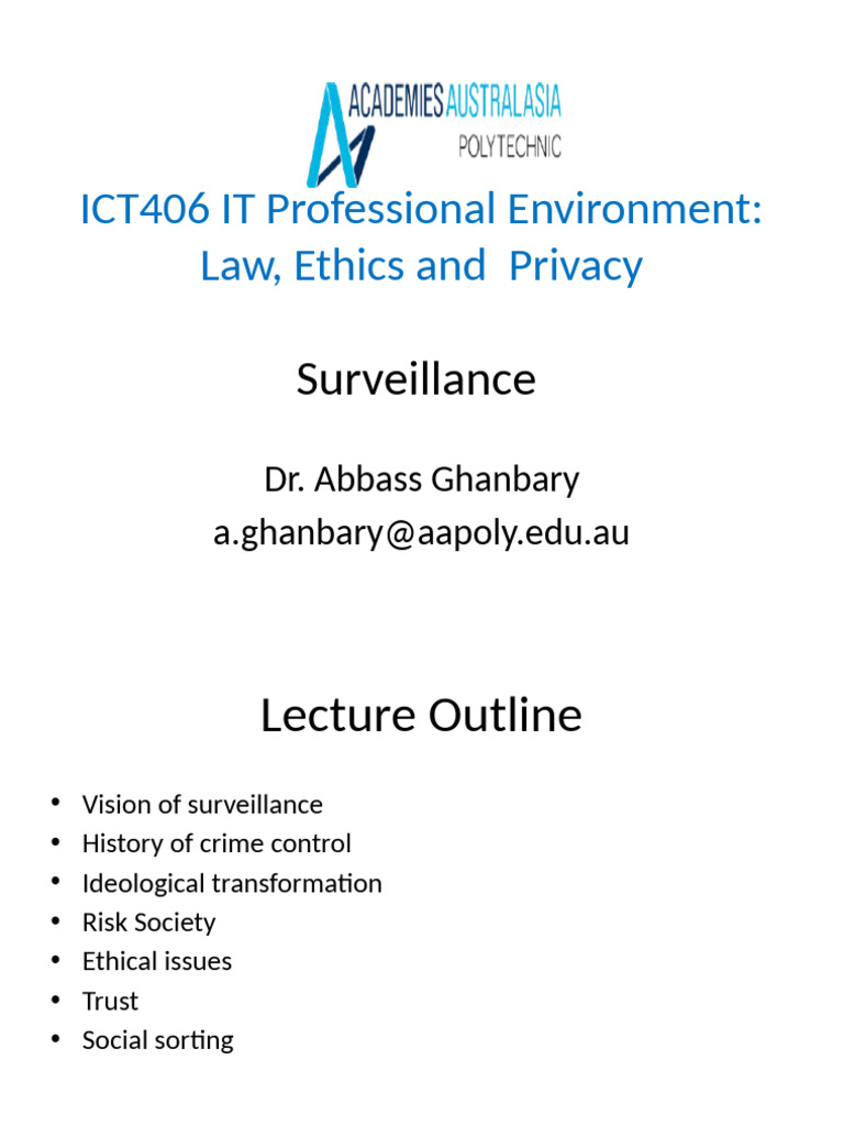 2 Week - ICT406 Surveillance | PDF | Surveillance | Closed Circuit Television