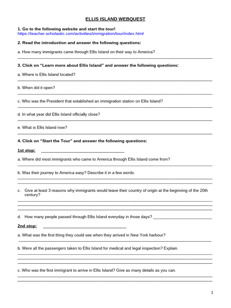 Ellis Island Webquest 2 | PDF