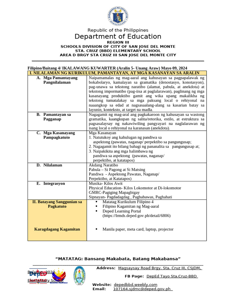 Filipino 4 Matatag Kurikulum Lesson Exemplar Edited | PDF