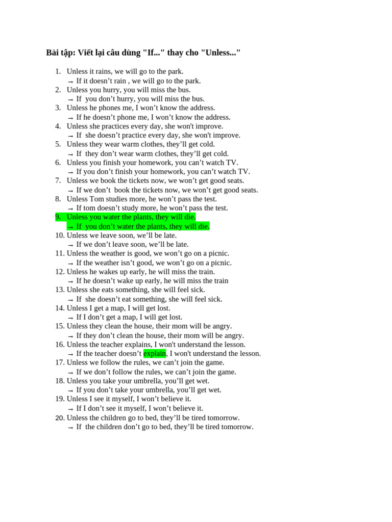 If vs Unless Sentence Exercises | PDF