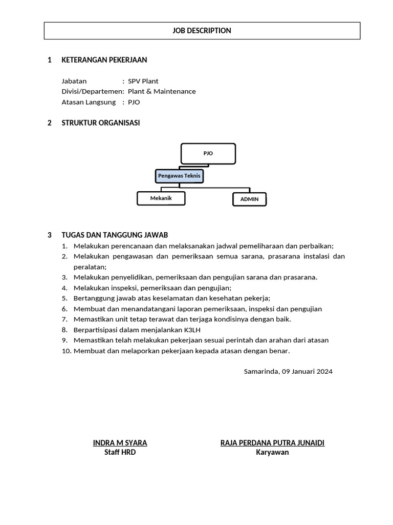 Tugas dan Tanggung Jawab SPV Plant | PDF