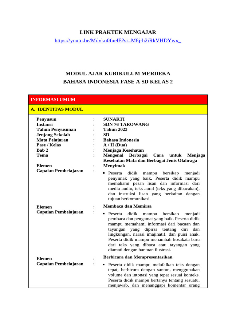 MODUL AJAR bahasa indonesia | PDF