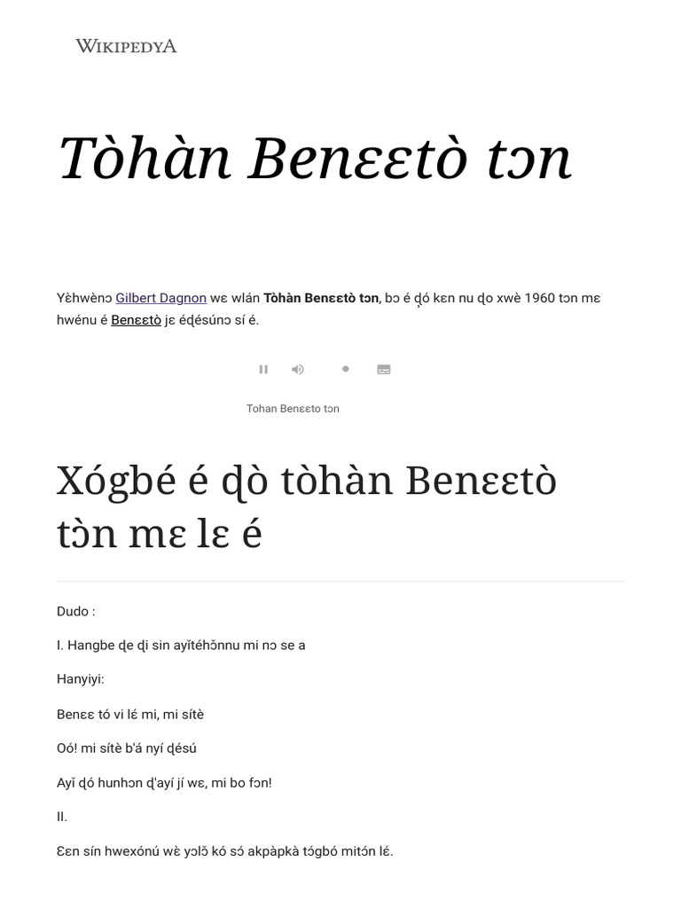 Tòhàn Benɛɛtò Tɔn - Wikipedya | PDF