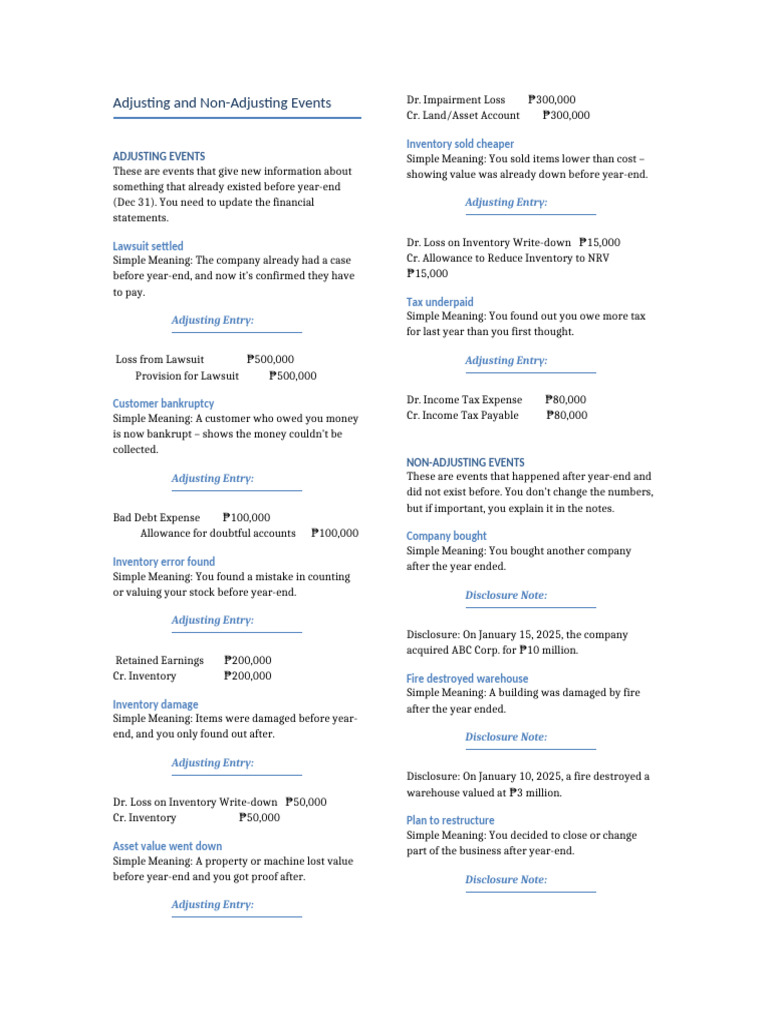Adjusting and Non Adjusting Events | PDF | Inventory | Expense