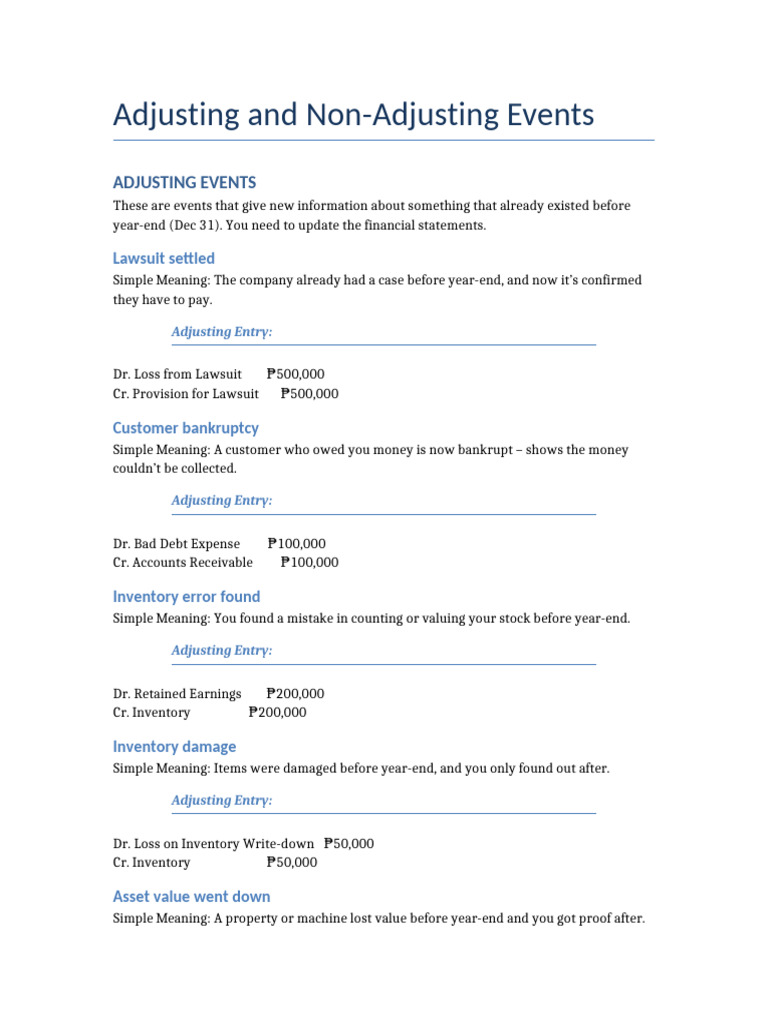 Adjusting vs Non-Adjusting Events | PDF | Inventory | Write Off