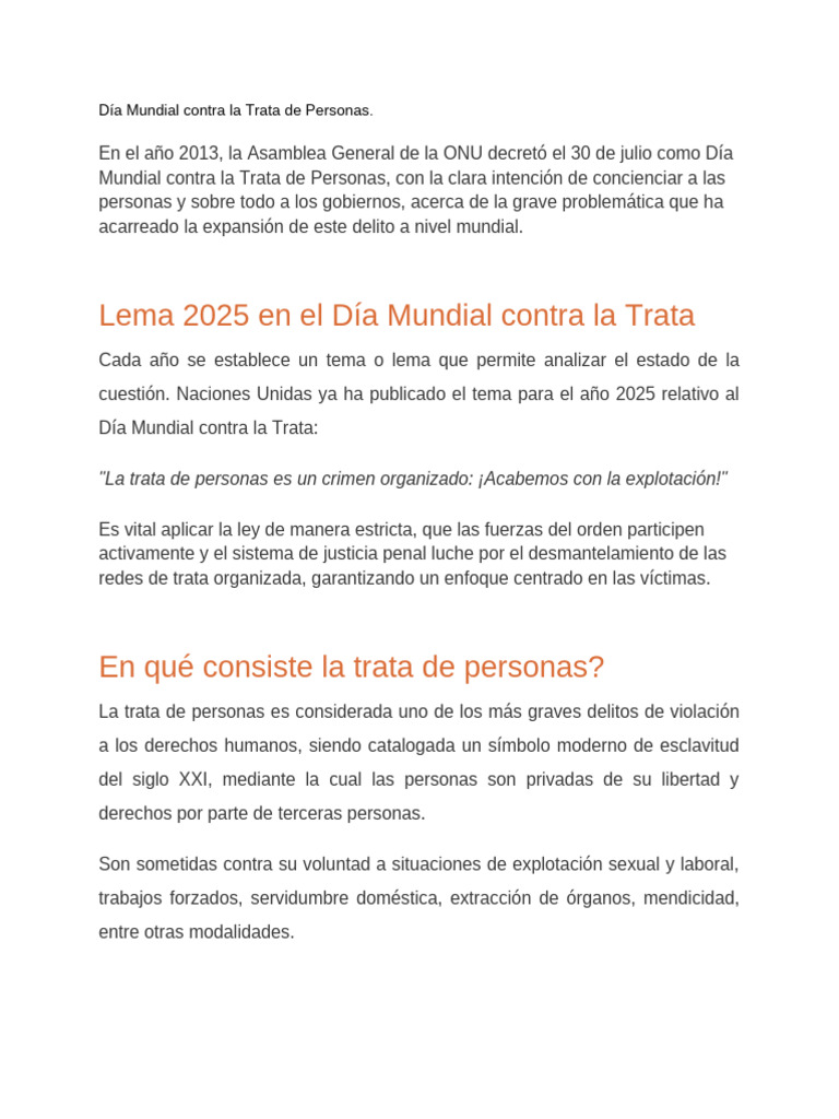 Día Mundial Contra La Trata de Personas | PDF