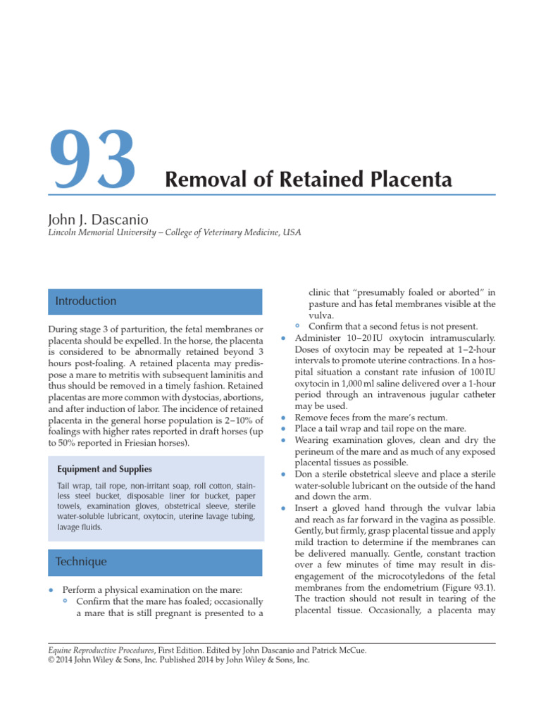 Retained Placenta Removal in Mares | PDF | Placenta | Uterus