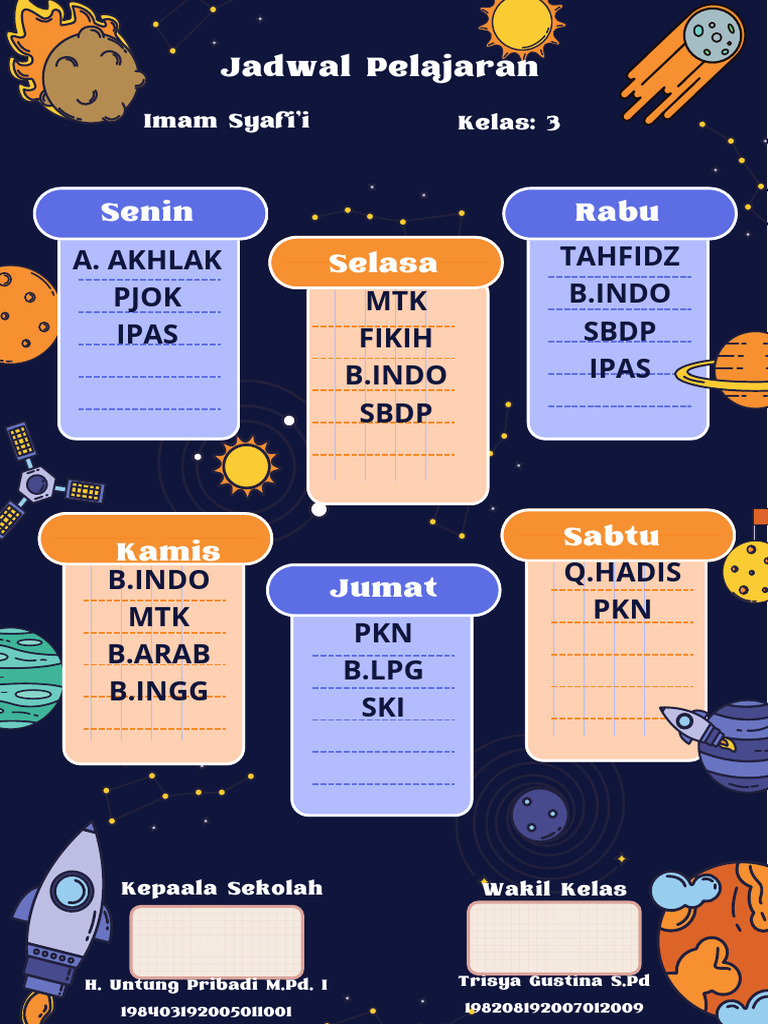 Warna Warni Luar Angkasa Astronot Jadwal Pelajaran Anak (1) | PDF