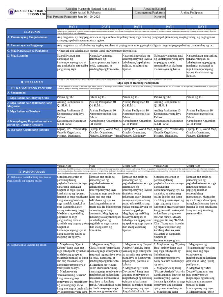 DLL - Arpan 10 q1 Week 1 | PDF