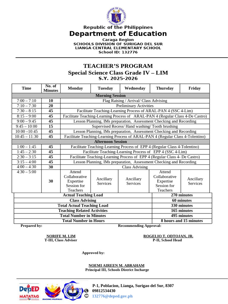 Teacher Program Gr4 25-26 | PDF | Southeast Asia | Philippines