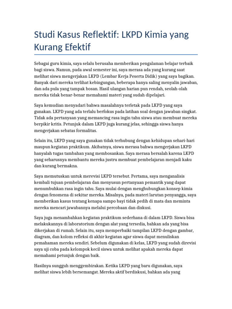 Studi Kasus Reflektif LKPD Kimia | PDF