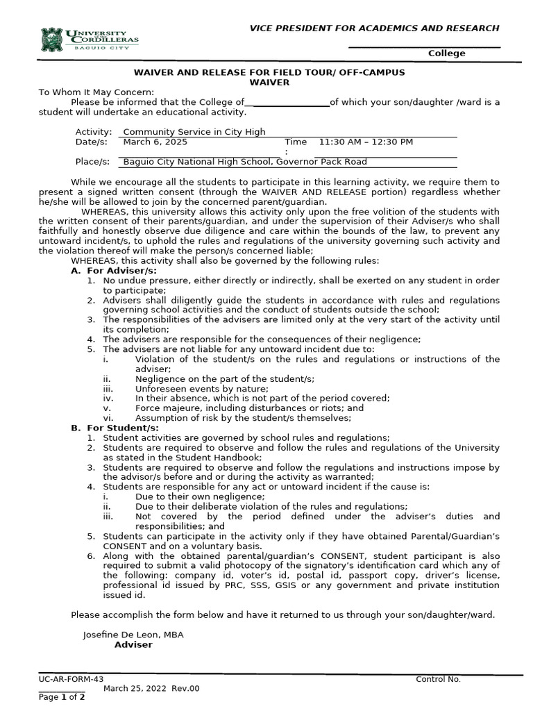 Off Campus Waiver Bcnhs 2 | PDF | Private Law | Common Law
